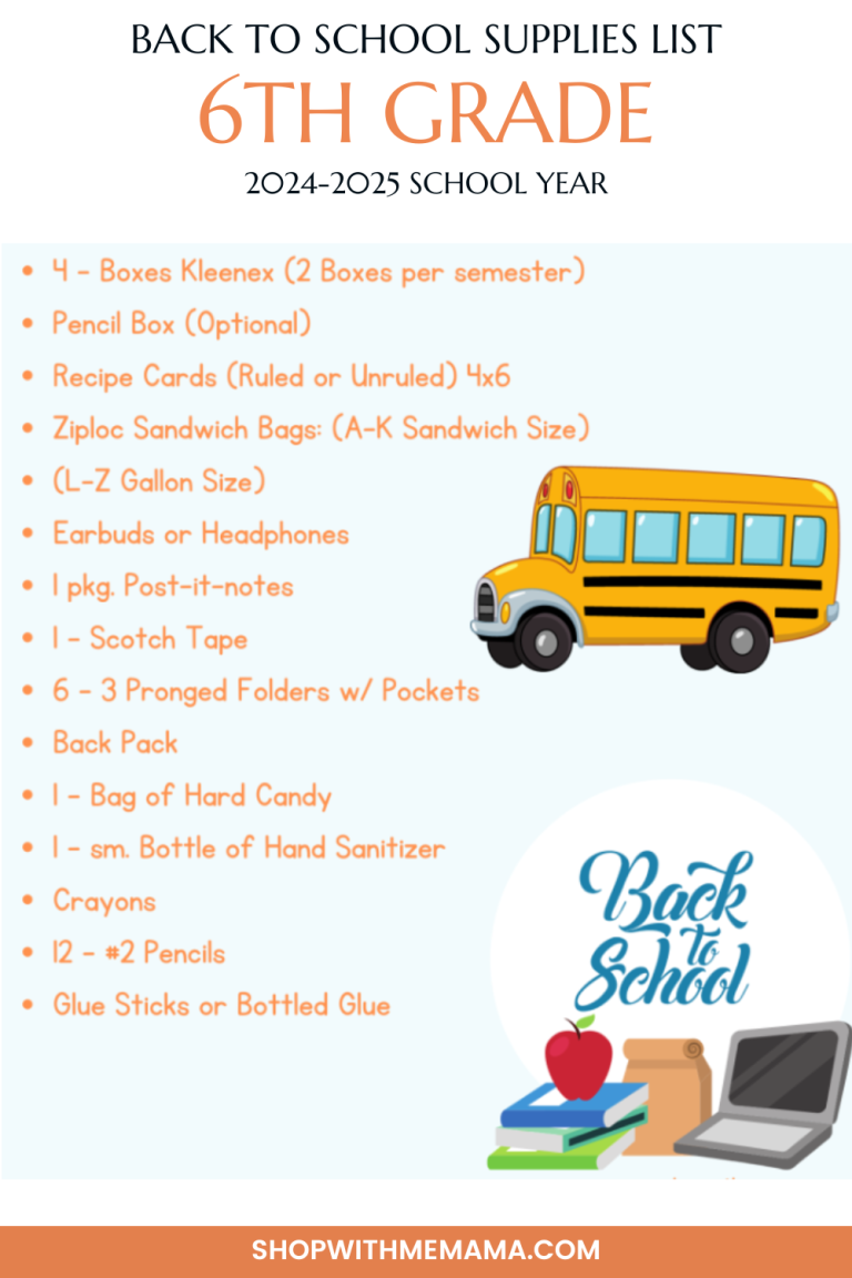 Back To School Printable School Supply Checklists (Grades K-6th) - Shop ...