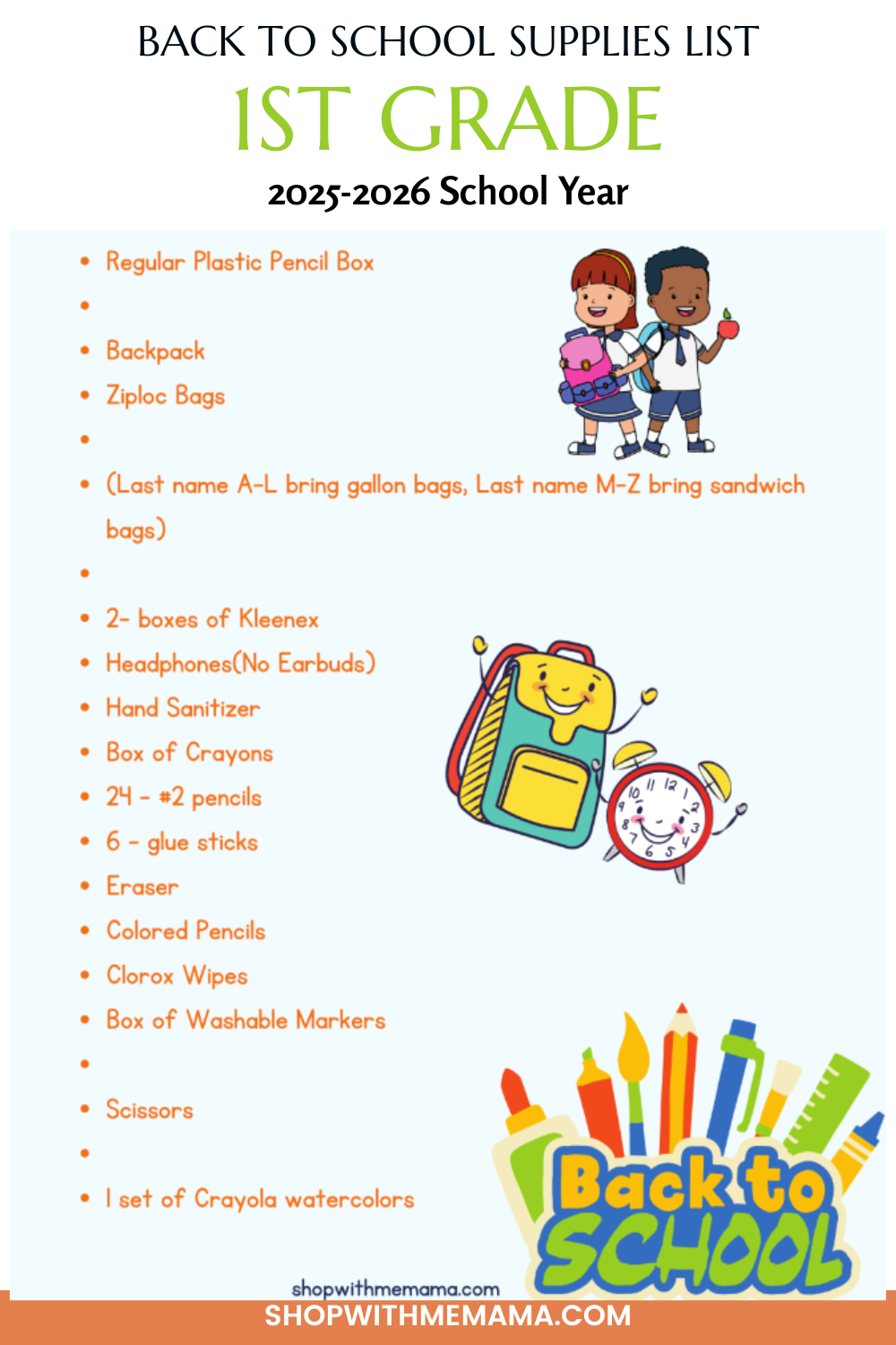 Back To School Printable School Supply Checklists (Grades K-6th) - Shop ...