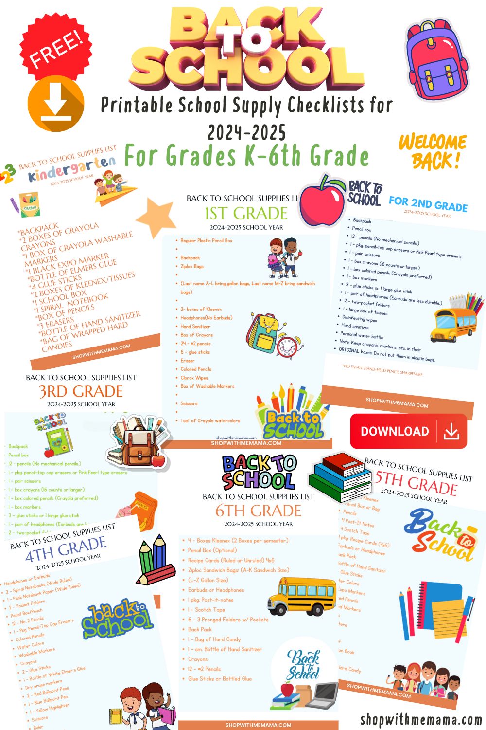 Back To School Printable School Supply Checklists (Grades K-6th) - Shop ...